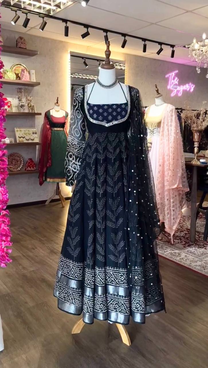 Nevy Blue Designer Fancy Anarkali Premium Suit Set – ishva shop