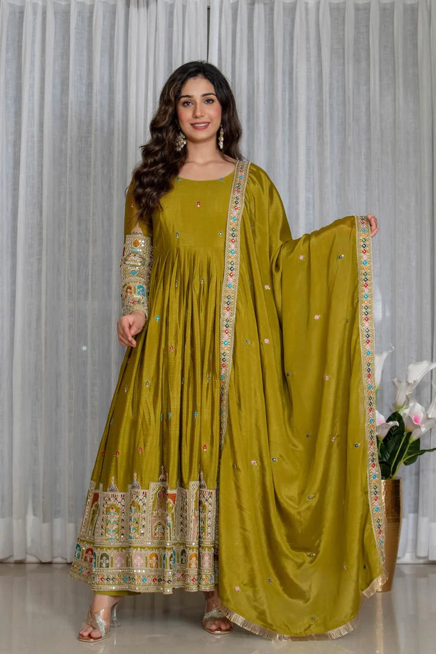 Simran's Goldenhour Cinon Silk Anarkali Suit Set – ishva shop